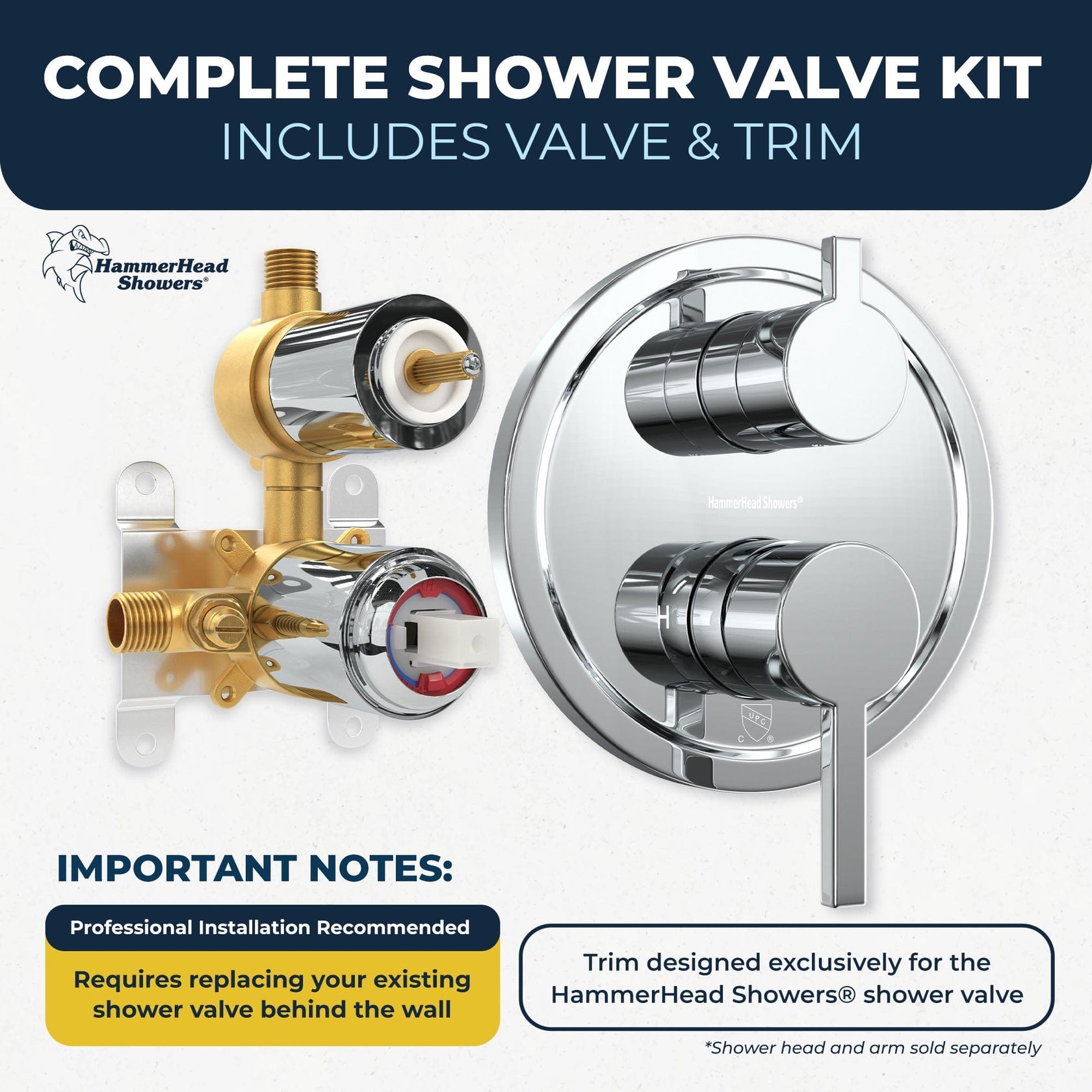 2-Handle Valve and Trim with Built-In Diverter – HammerHead®