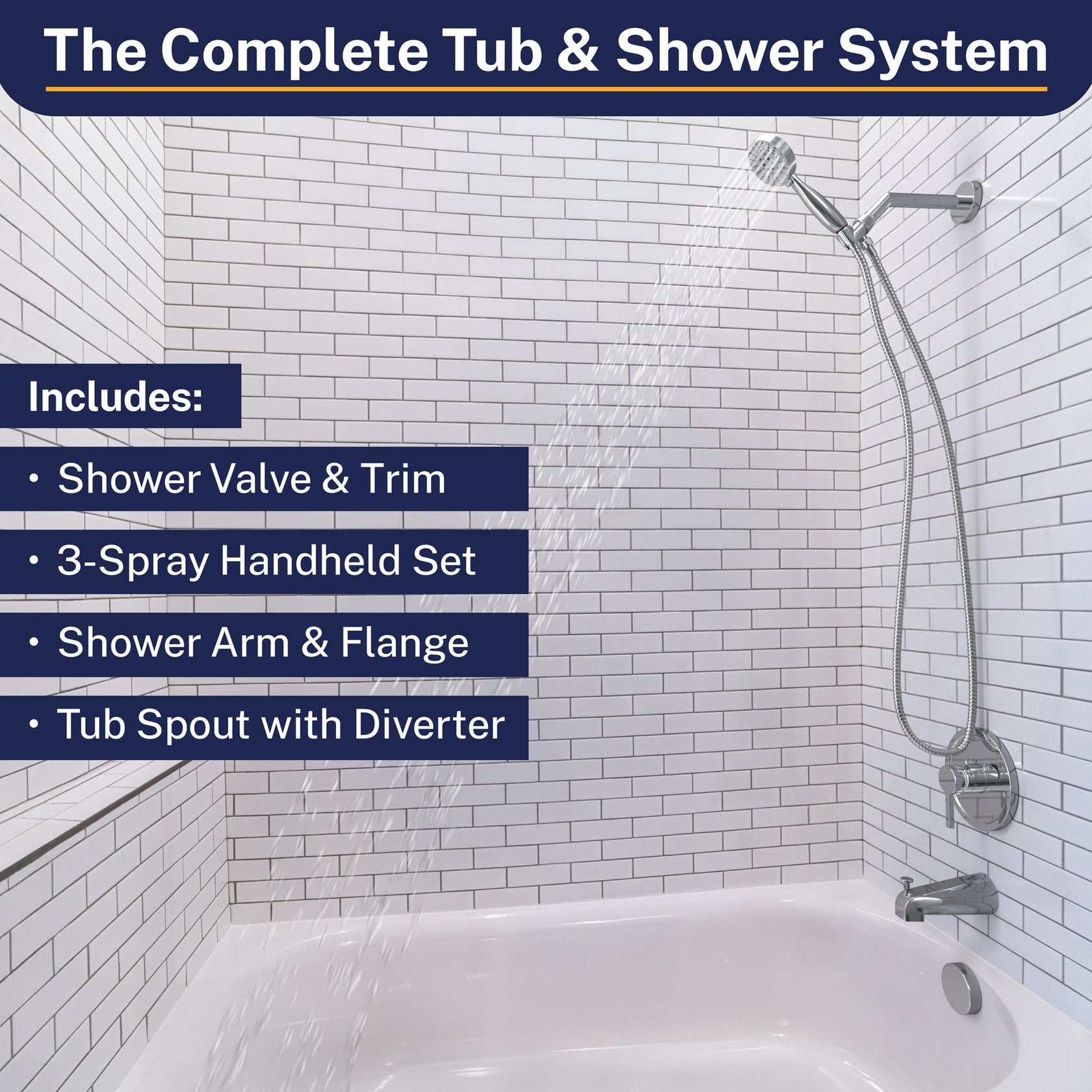 1-Handle Tub & Shower System with 3-Spray Handheld Shower Head ...