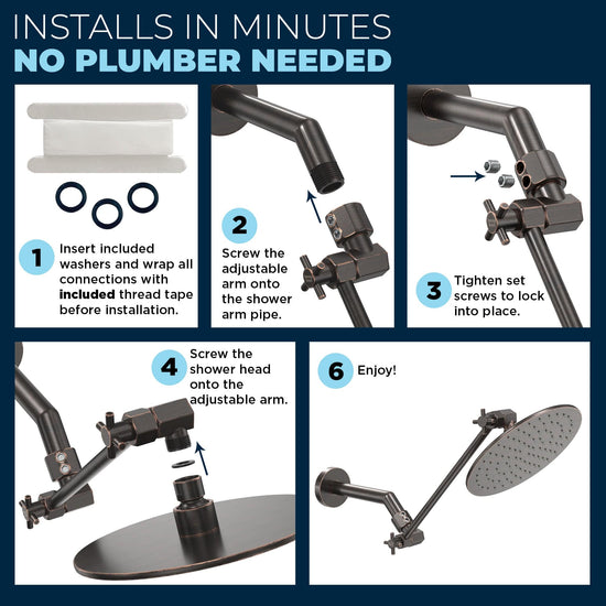 All Metal Adjustable Shower Arm Extension — Raise or Lower Shower Head ...