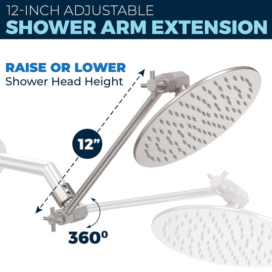 All Metal Adjustable Shower Arm Extension — Raise or Lower Shower Head ...